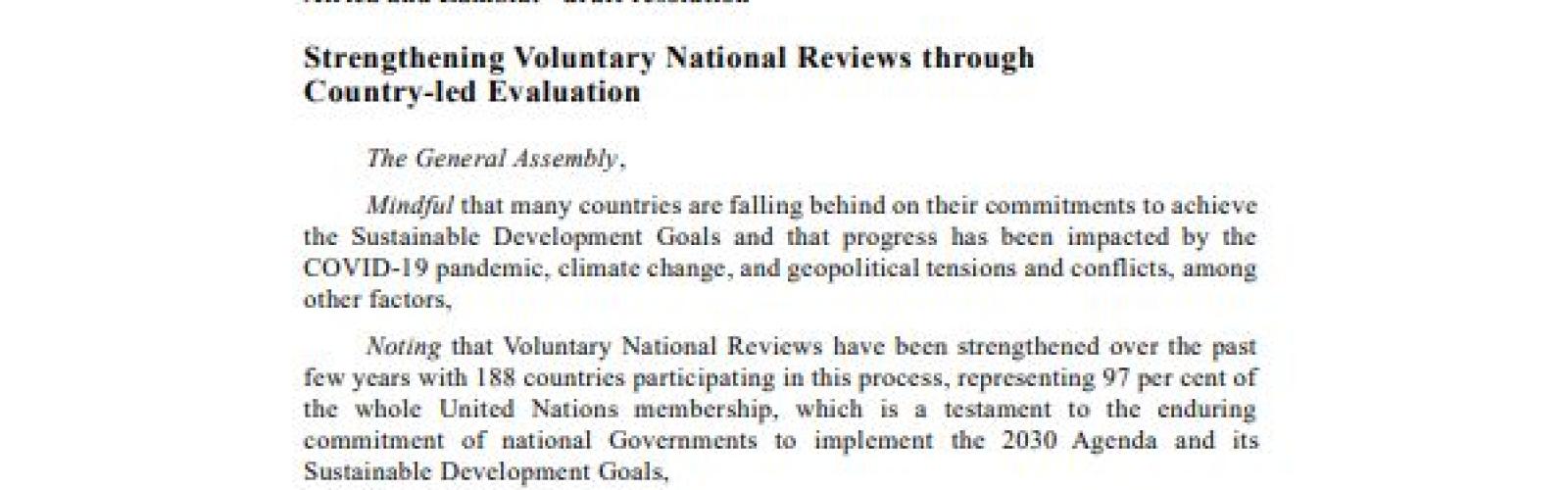 UNGA Resolution: Strengthening Voluntary National Reviews through ...